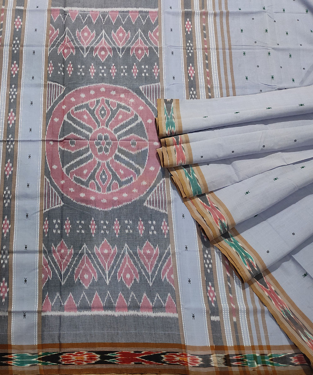 Gray Sambalpuri Handwoven Cotton Saree - Sambalpuri Fab