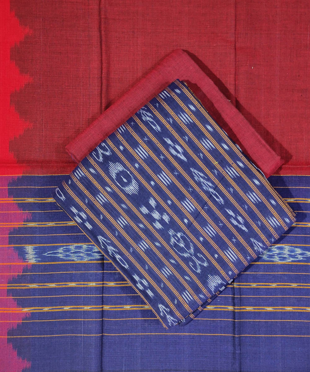 Blue Maroon Nuapatna Handwoven Single Ikat Suit Set - Sambalpuri Fab
