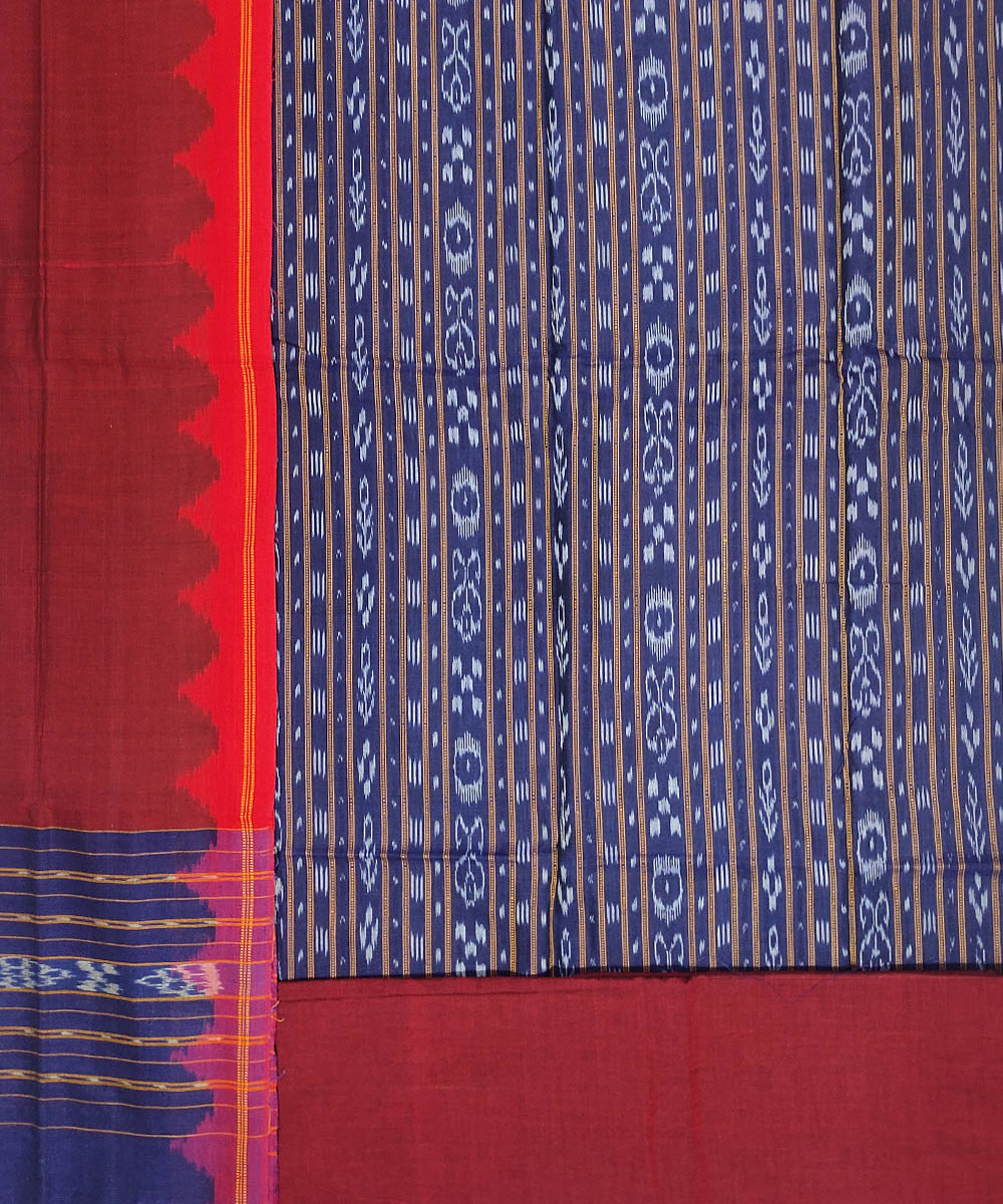 Blue Maroon Nuapatna Handwoven Single Ikat Suit Set - Sambalpuri Fab